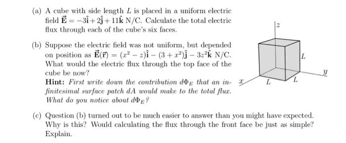 Solved (a) A cube with side length L is placed in a uniform | Chegg.com