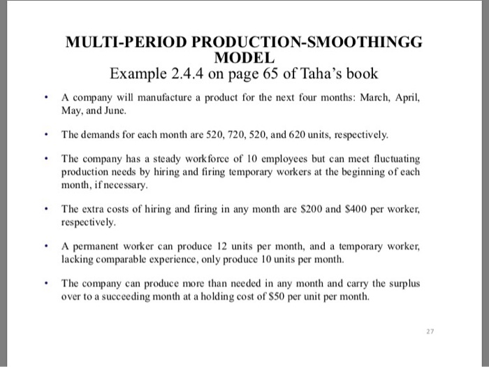 Solved MULTI-PERIOD PRODUCTION-SMOOTHINGG MODEL Example | Chegg.com