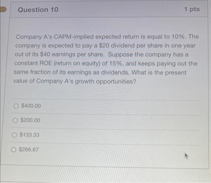 Solved Company A's CAPM-implied expected return is equal to | Chegg.com