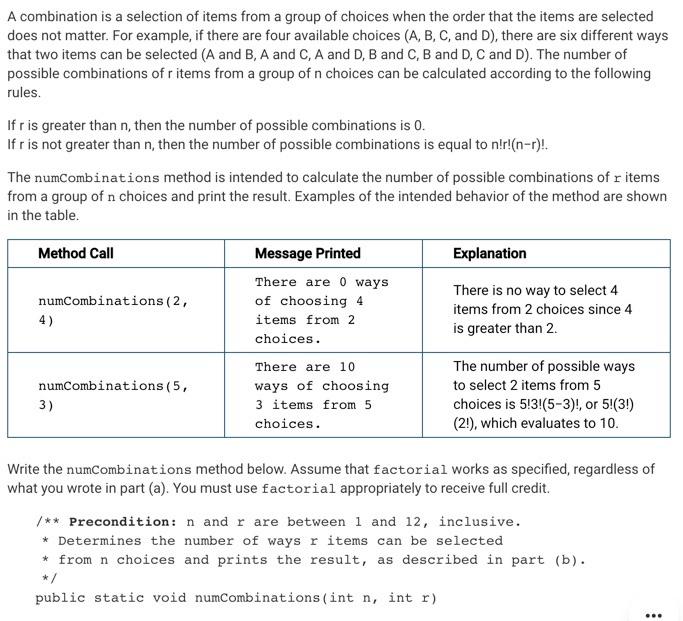 Solved A combination is a selection of items from a group of | Chegg.com