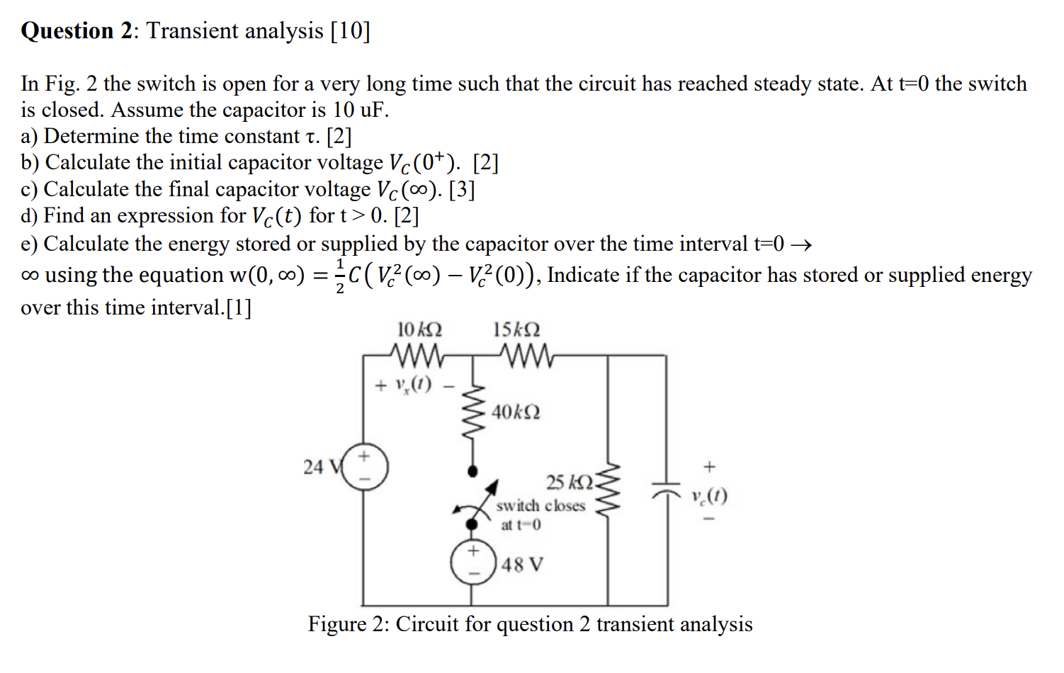 Solved Question 2: Transient analysis [10]In Fig. 2 ﻿the | Chegg.com
