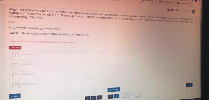 Solved Oxygen (A) diffuses into the inert gas mixture | Chegg.com