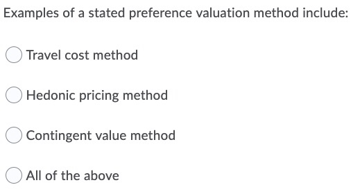 Solved Examples of a stated preference valuation method | Chegg.com