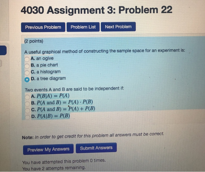 Solved 4030 Assignment 3: Problem 22 Previous Problem | Chegg.com