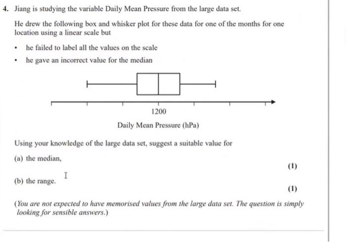 Solved 4. Jiang is studying the variable Daily Mean Pressure | Chegg.com