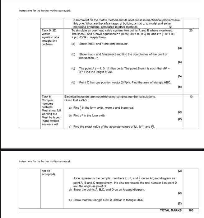 Solved Instructions for the Further maths coursework. | Chegg.com