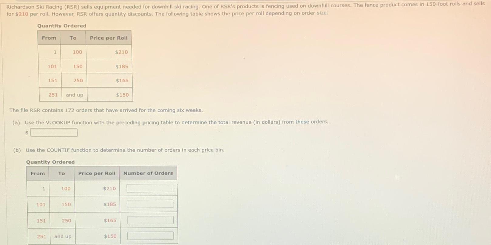 Solved for $210 ﻿per roll. However, RSR offers quantity | Chegg.com