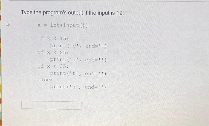 Solved Type the program's output if the input is 19: X int | Chegg.com