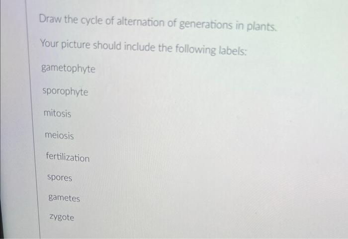 Solved Draw the cycle of alternation of generations in plant | Chegg.com