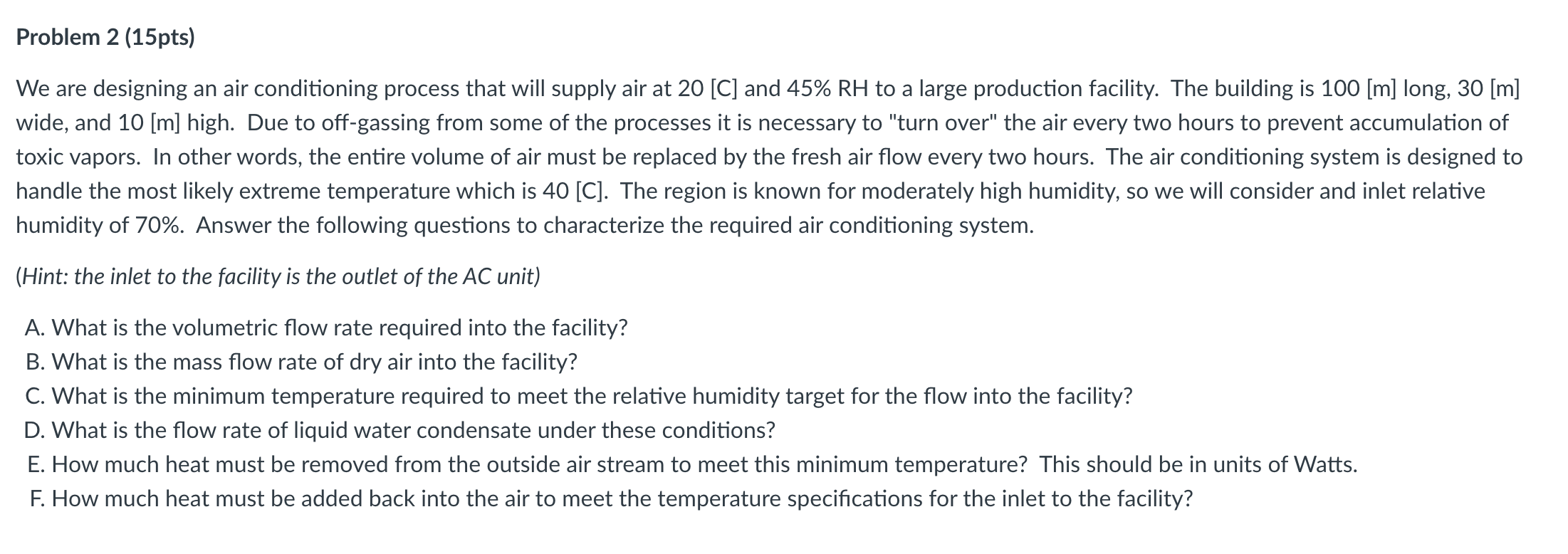 Solved Problem 2 (15pts)We are designing an air conditioning | Chegg.com