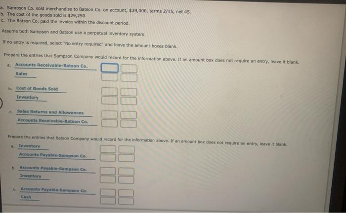Solved a. Sampson Co. sold merchandise to Batson Co. on | Chegg.com