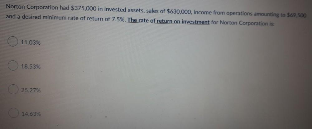 Solved The minimum acceptable income from operations is | Chegg.com