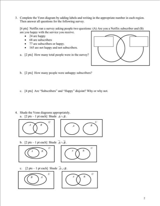 Solved 3. Complete the Venn diagram by adding labels and | Chegg.com