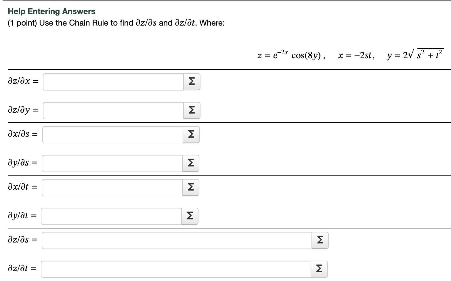 Solved Help Entering Answers(1 ﻿point) ﻿Use the Chain Rule | Chegg.com