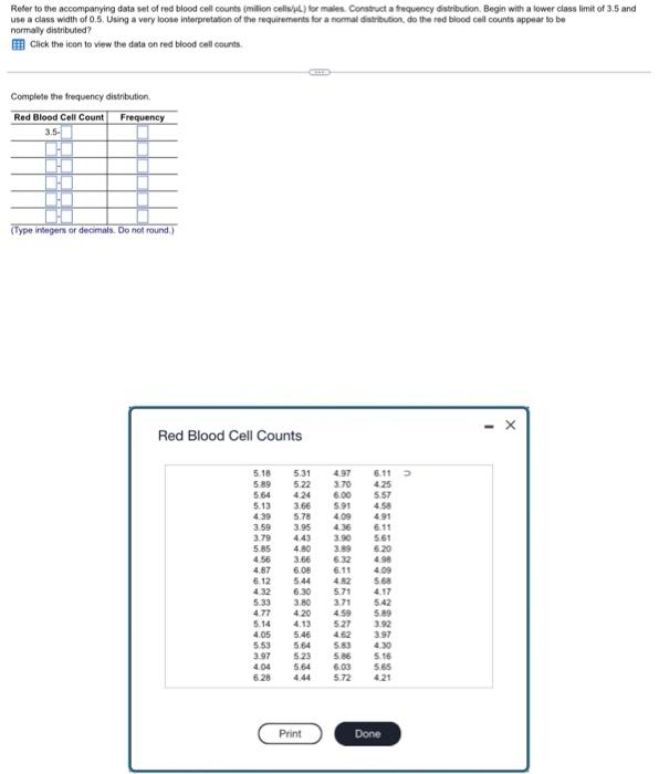 Solved Refer to the accompanying data set of red blood cell | Chegg.com