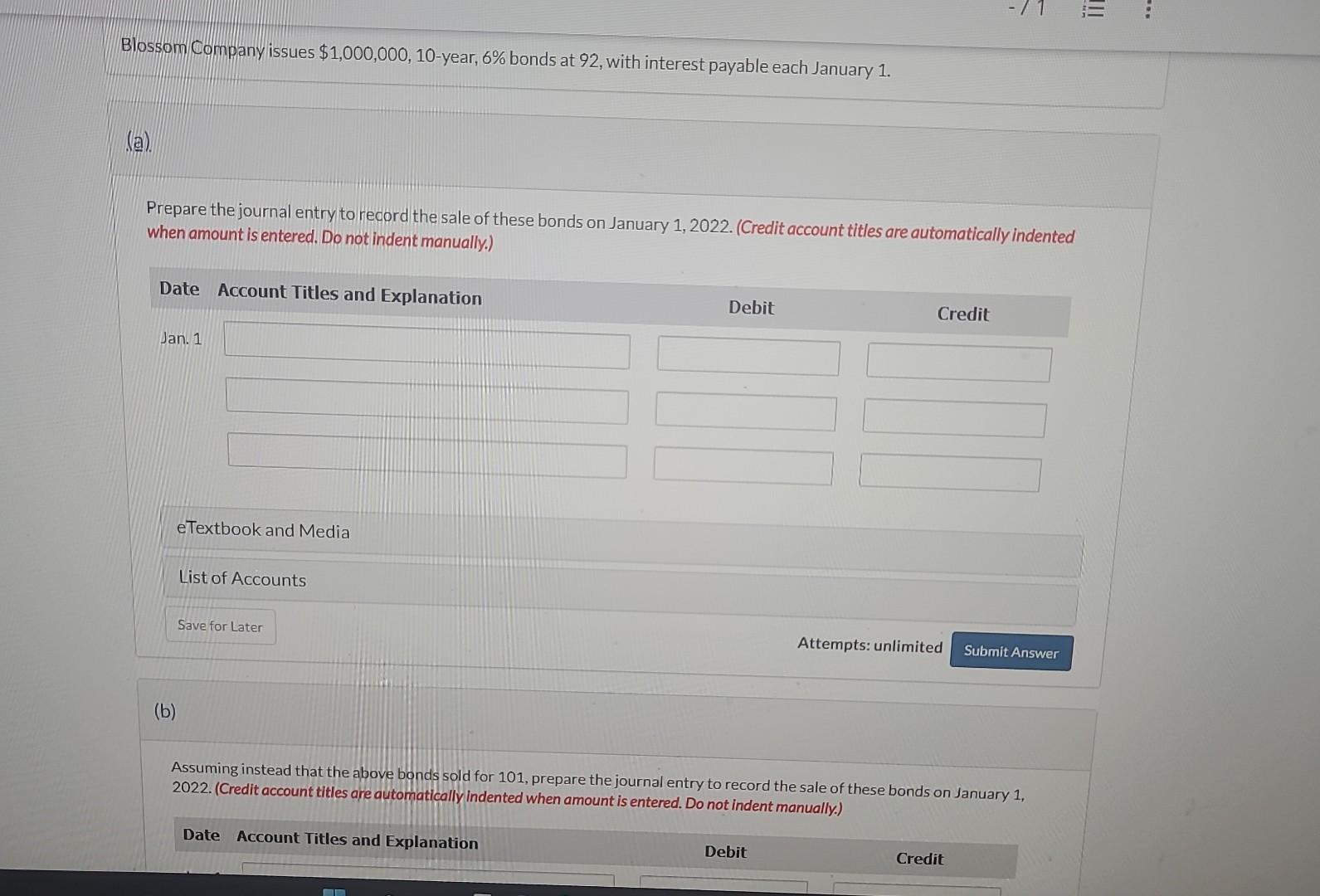 Solved Blossom Company issues $1,000,000,10-year, 6% bonds | Chegg.com