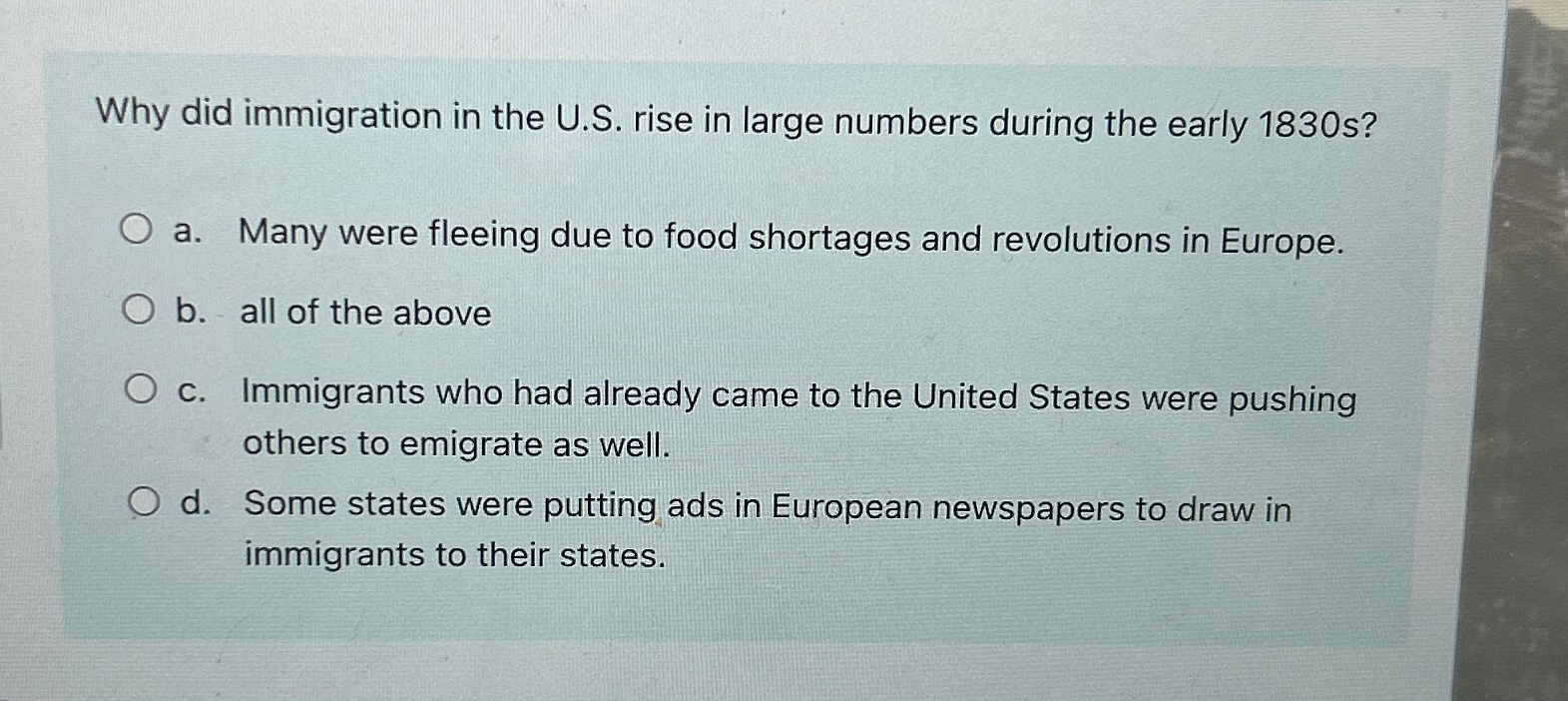 Solved Why did immigration in the U.S. ﻿rise in large | Chegg.com