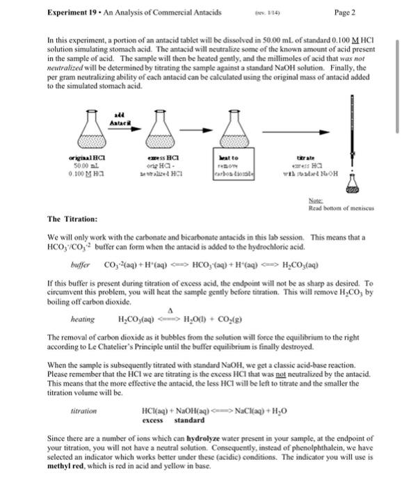 Solved TUM EXPERIMENT 19 An Analysis of Commercial Antacids | Chegg.com