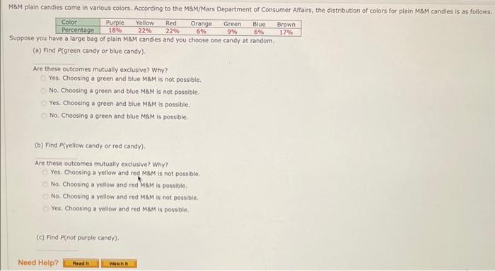 Solved MaM plain candies come in various colors. According | Chegg.com