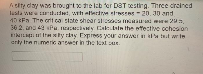 Solved A silty clay was brought to the lab for DST testing. | Chegg.com
