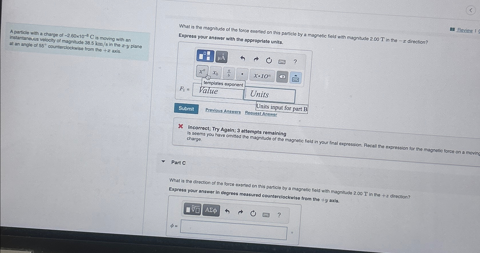 Solved A particle with a charge of -2.60×10-8C ﻿is moving | Chegg.com