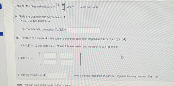 Solved Consider the diagonal matrix A=[a00b]. where a | Chegg.com