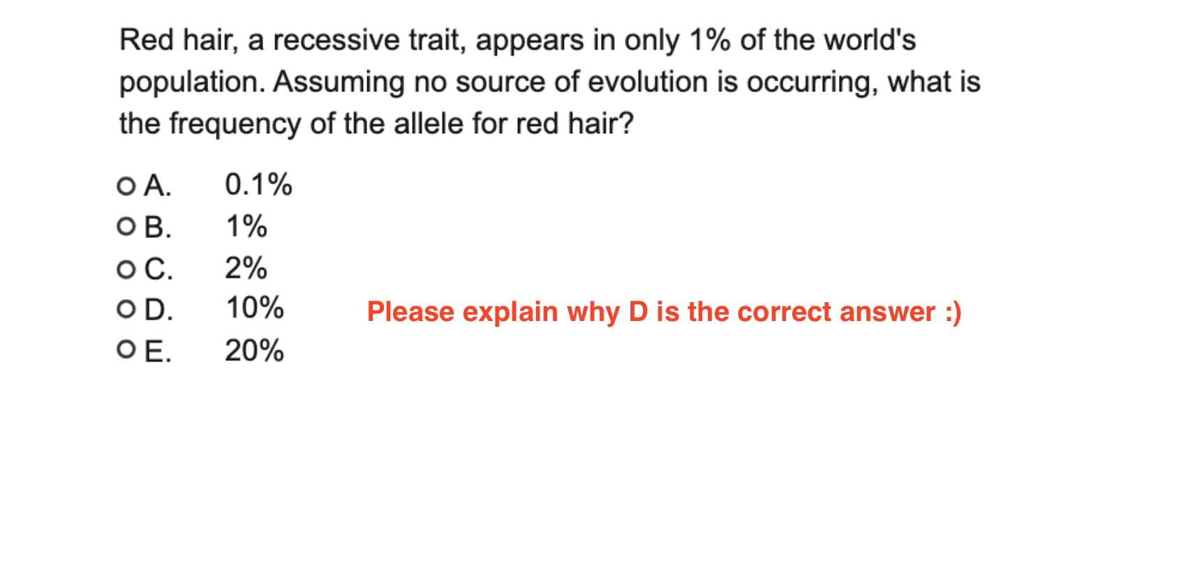 Solved Red hair, a recessive trait, appears in only 1% ﻿of | Chegg.com