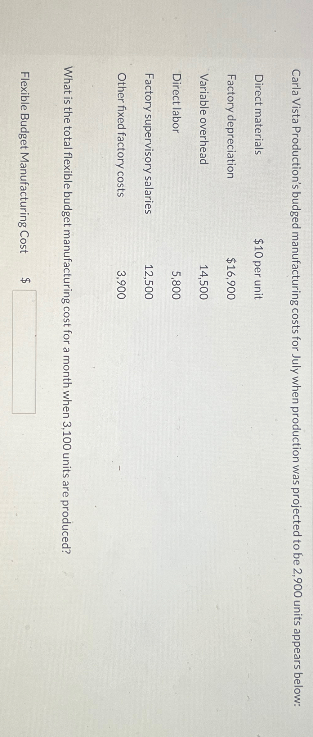 Solved Carla Vista Production's budged manufacturing costs | Chegg.com