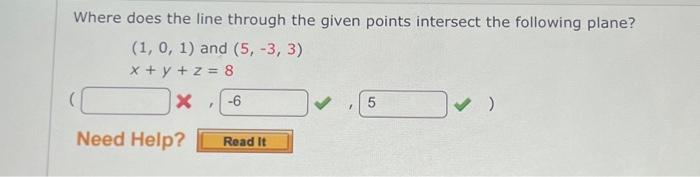 Solved Where does the line through the given points | Chegg.com