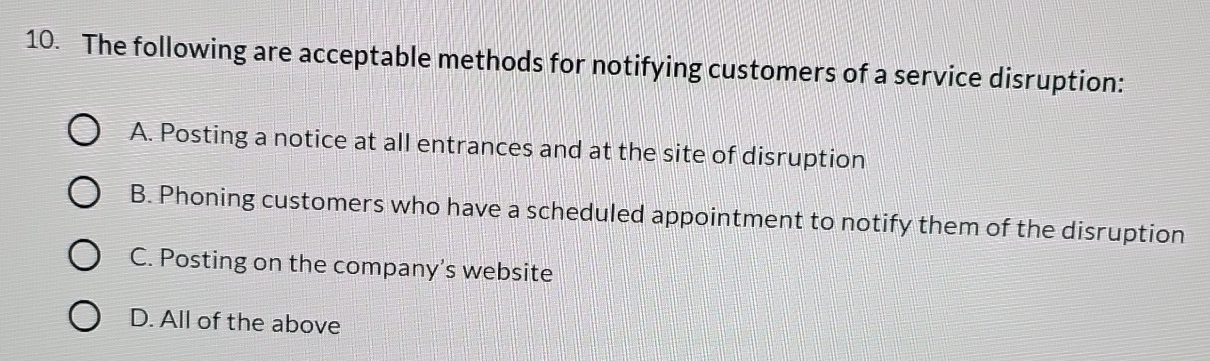 Solved The following are acceptable methods for notifying | Chegg.com