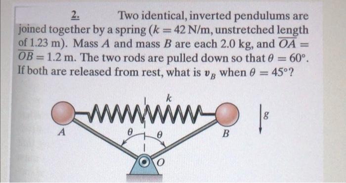 Solved 2. Two identical, inverted pendulums are joined | Chegg.com