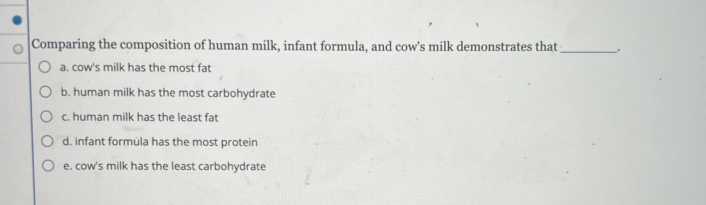 Solved Comparing the composition of human milk, infant | Chegg.com