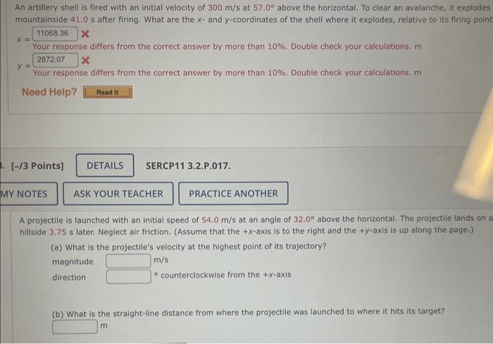 Solved An artillery shell is fired with an initial velocity | Chegg.com