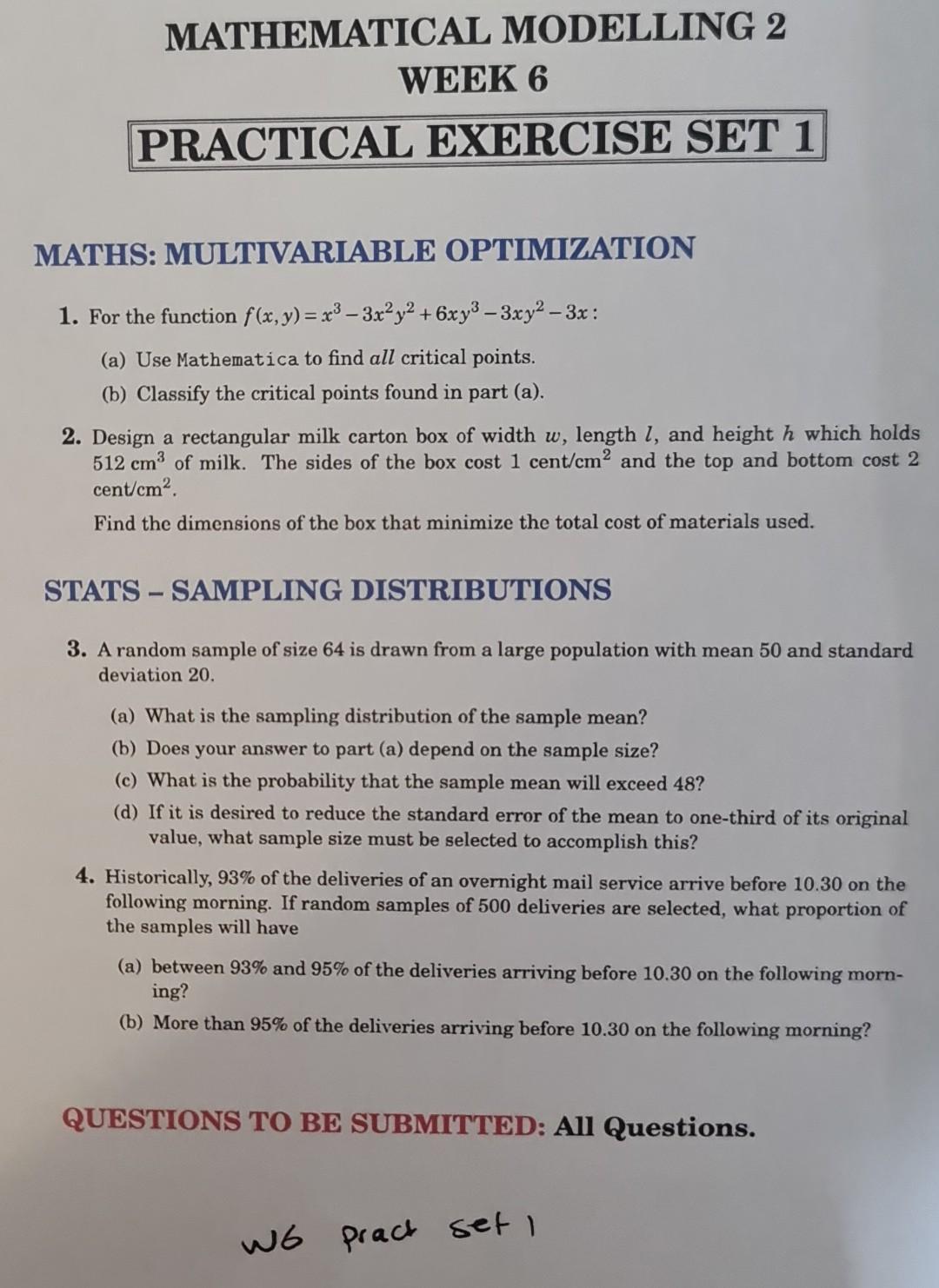 MATHEMATICAL MODELLING 2 WEEK 6 PRACTICAL EXERCISE | Chegg.com