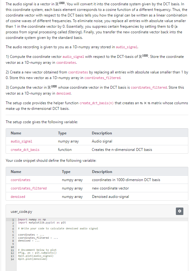 Solved The audio signal is a vector in R1000. ﻿You will | Chegg.com