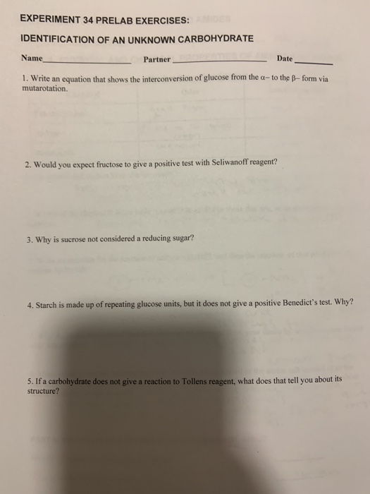 Solved EXPERIMENT 34 PRELAB EXERCISES: IDENTIFICATION OF AN | Chegg.com