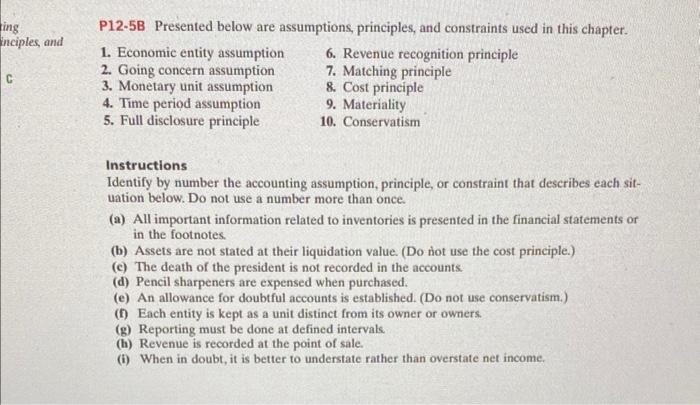 Solved P12-5B Presented below are assumptions, principles, | Chegg.com
