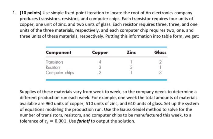 Solved 1. (10 points] Use simple fixed-point iteration to | Chegg.com