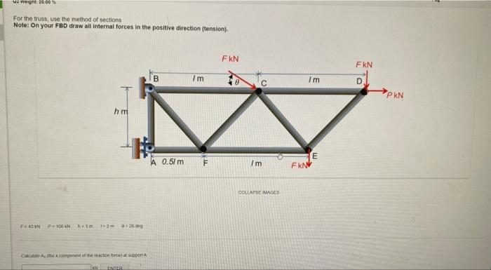 [Solved]: For the truss, wise the method of sections Note: