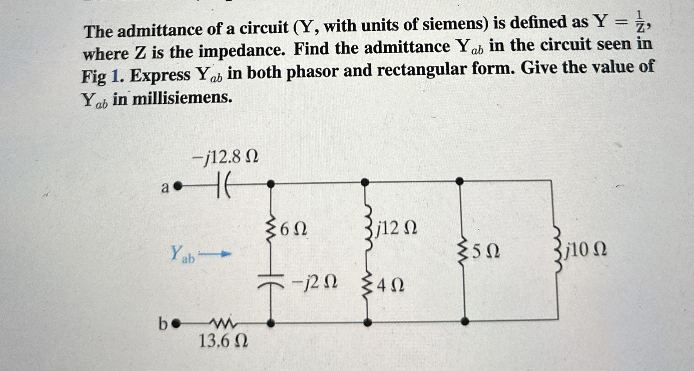 Solved The admittance of a circuit ( ﻿Y , ﻿with units of | Chegg.com