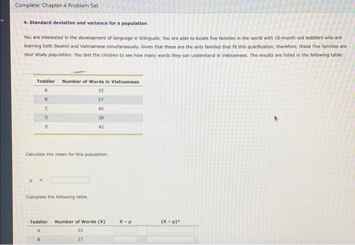Solved Complete: Chapter 4 Problem Set 4. Standard deviation | Chegg.com