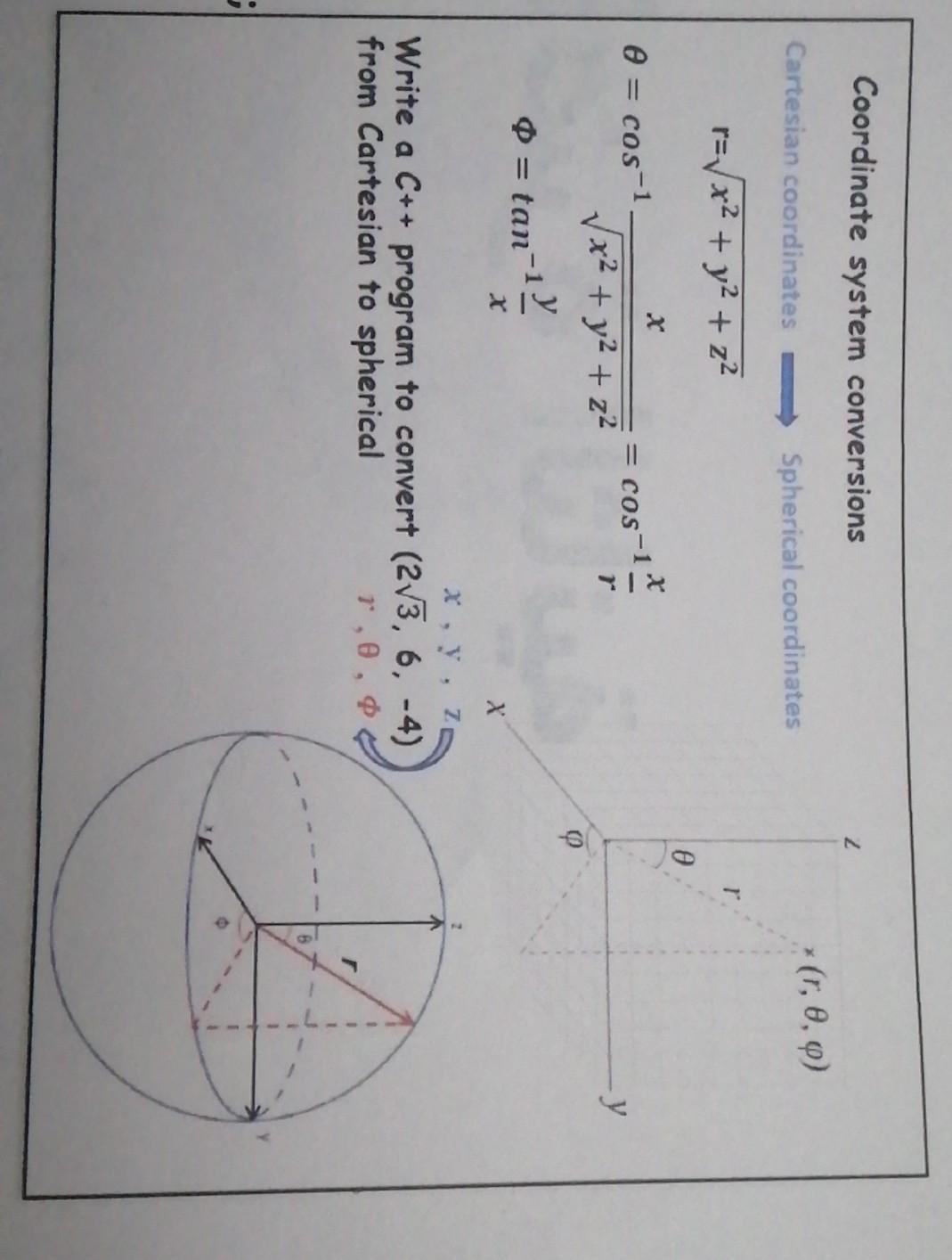 Solved Coordinate system conversions 2 *(r, 0, 0) Cartesian | Chegg.com