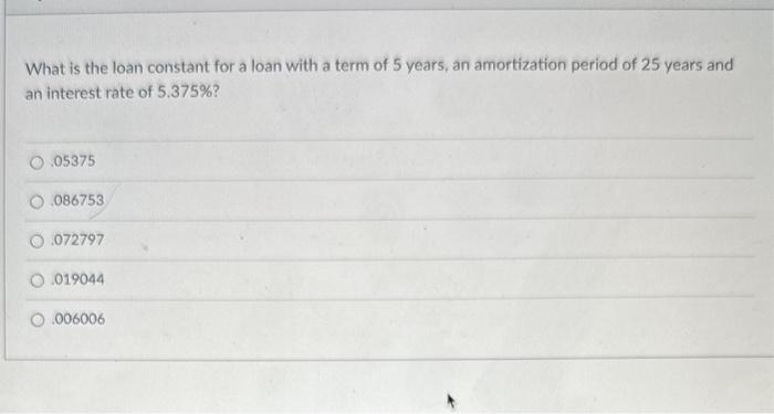 Solved What is the loan constant for a loan with a term of 5 | Chegg.com