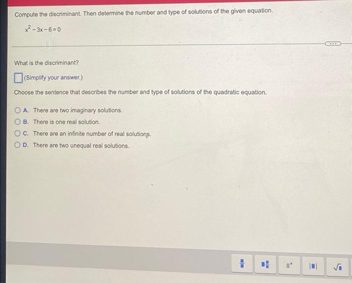 Solved Compute the discriminant. Then determine the number | Chegg.com