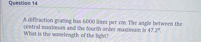 Solved A diffraction grating has 6000 lines per cm. The | Chegg.com