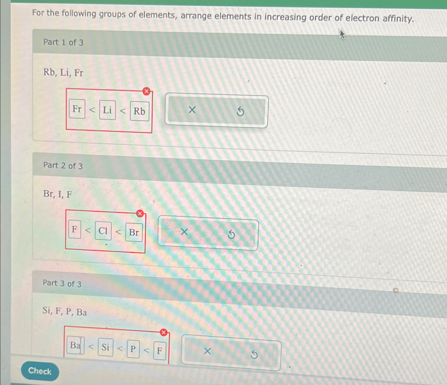 Solved For the following groups of elements, arrange | Chegg.com