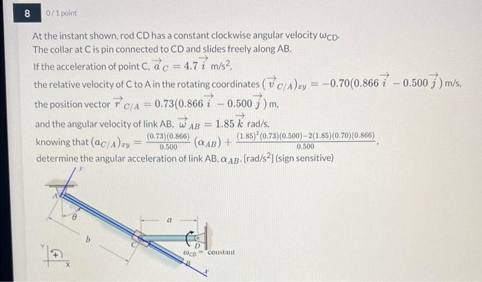 Solved At the instant shown, rod CD has a constant clockwise | Chegg.com