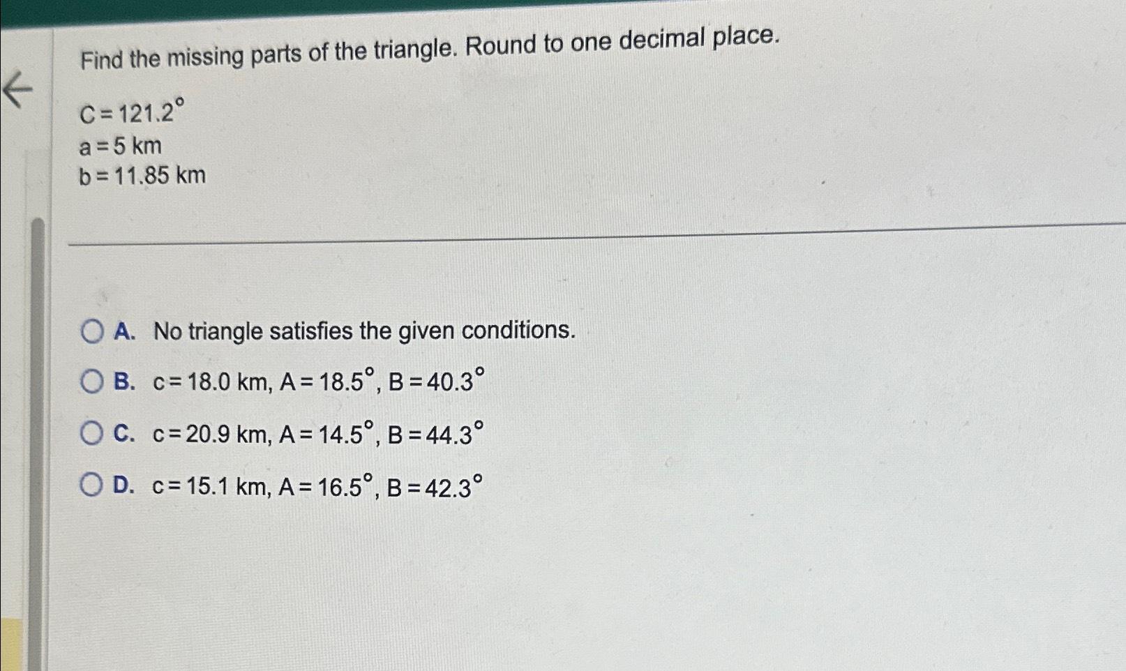 Solved Find the missing parts of the triangle. Round to one | Chegg.com