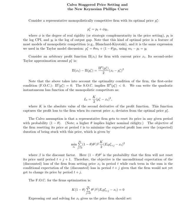 2. Calvo Model. Please go over the Calvo handout on | Chegg.com