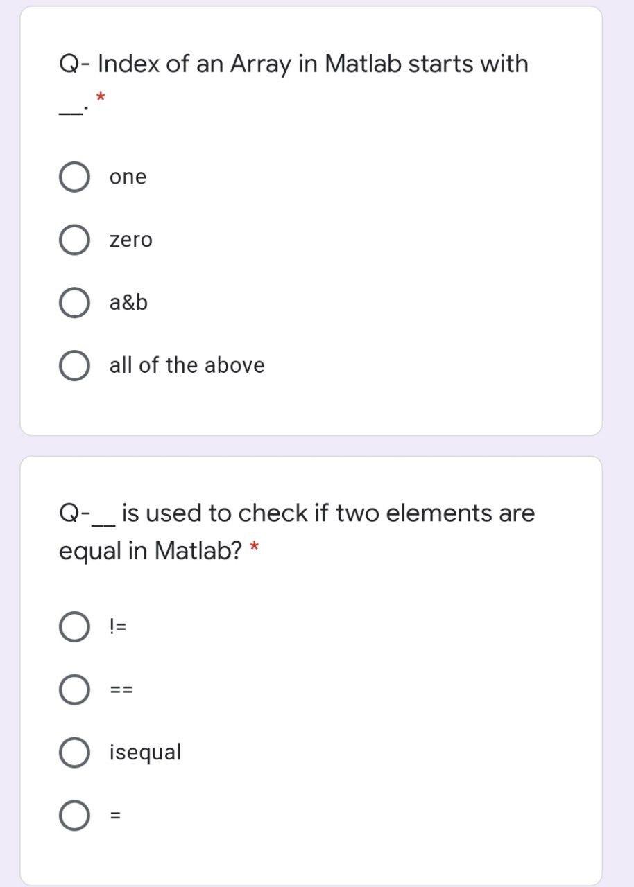 Solved Q- Index of an Array in Matlab starts with one zero O | Chegg.com